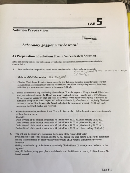 LAB 5 Solution Preparation Laboratory goggles must be | Chegg.com