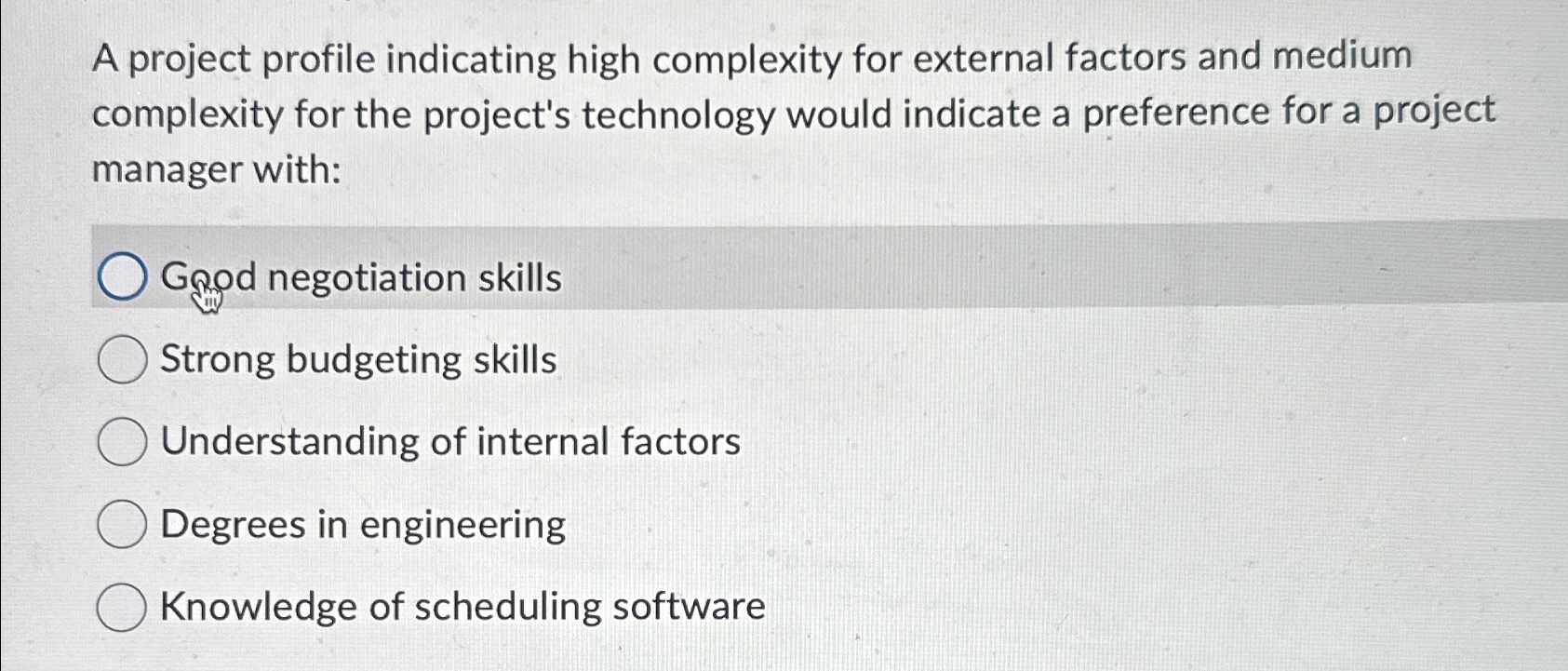Solved A project profile indicating high complexity for | Chegg.com