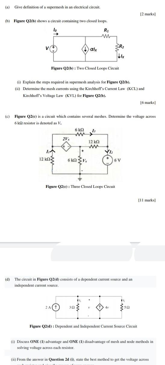 Solved (a) Give definition of a supermesh in an electrical | Chegg.com