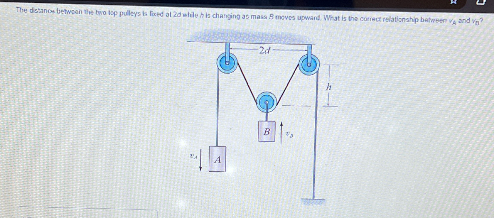 Solved The distance between the two top pulleys is fixed at | Chegg.com