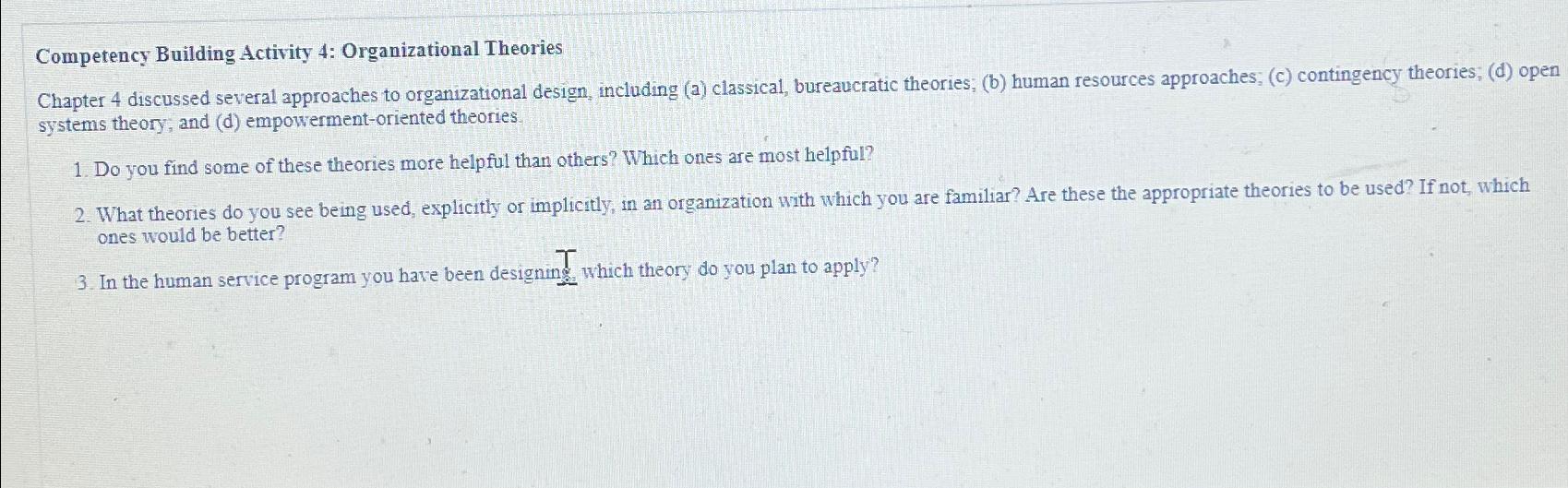 Solved Competency Building Activity 4: Organizational | Chegg.com
