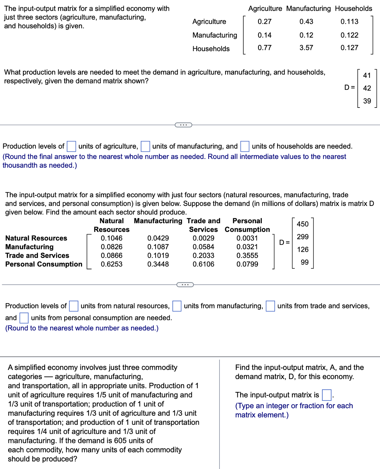 Solved The Input Output Matrix For A Simplified Economy With