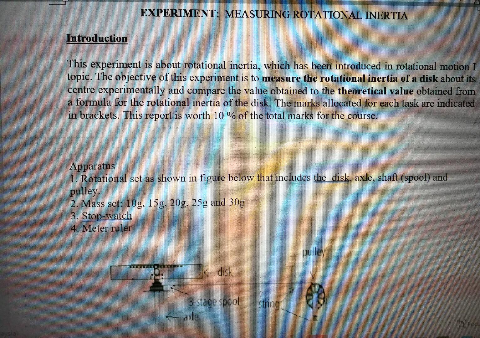 EXPERIMENT: MEASURING ROTATIONAL INERTIA Introduction | Chegg.com