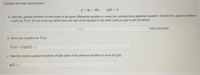 Solved Consider the initial value problem y+3y=45t,y(0)=2 a. | Chegg.com