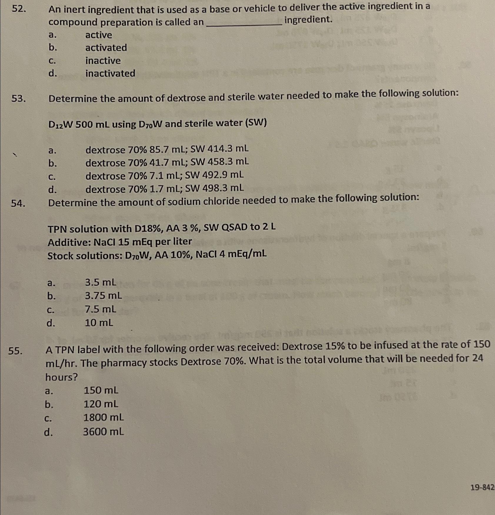 Solved An inert ingredient that is used as a base or vehicle | Chegg.com