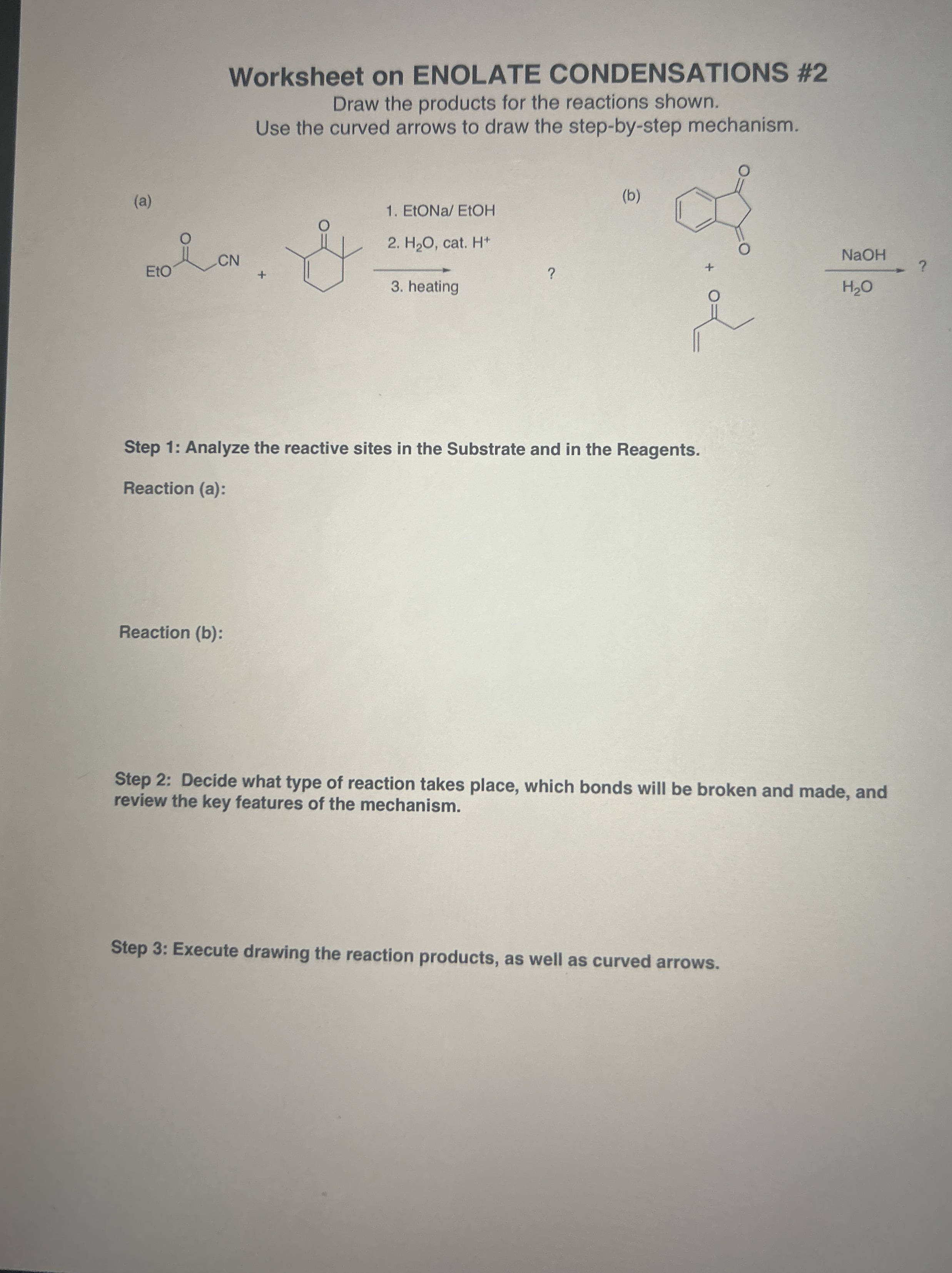 Solved Worksheet on ENOLATE CONDENSATIONS #2Draw the | Chegg.com