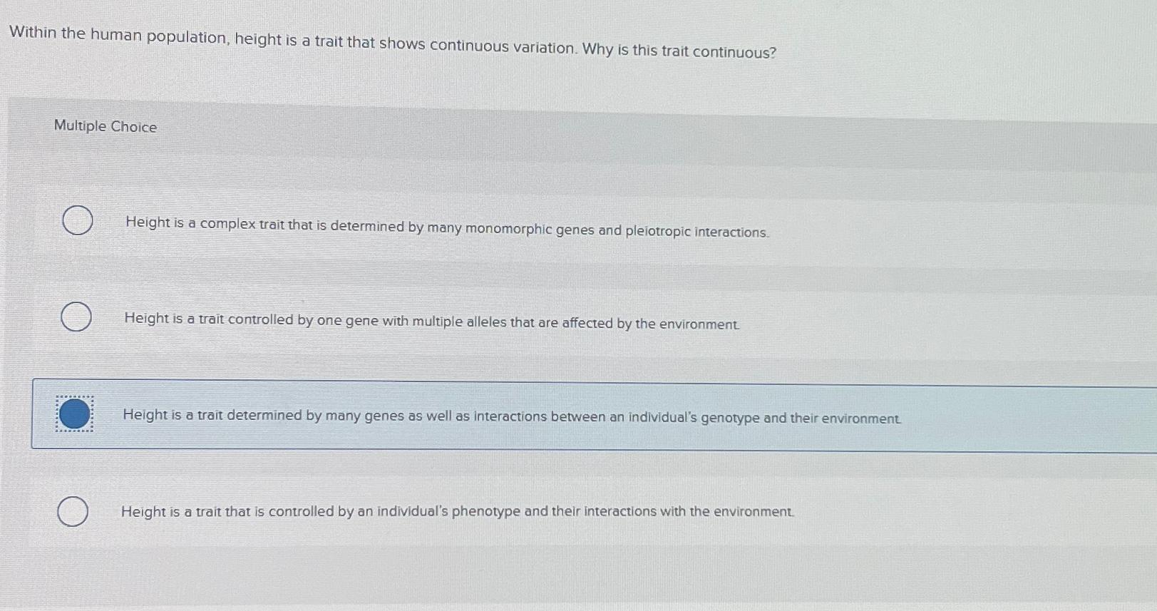Solved Within the human population, height is a trait that | Chegg.com