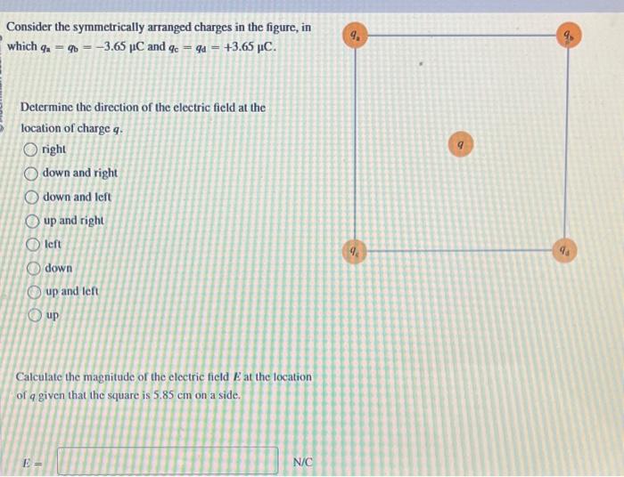 Solved Consider the symmetrically arranged charges in the | Chegg.com