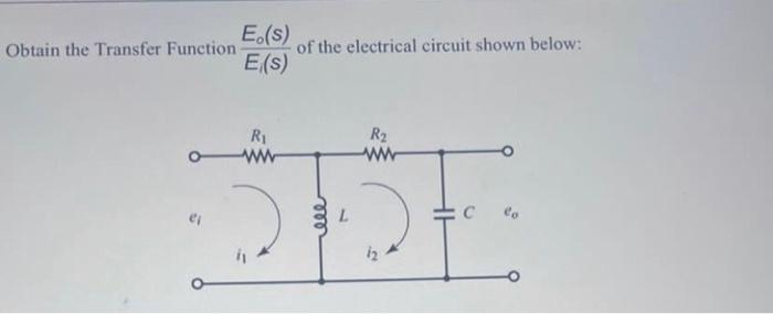 Solved Obtain the Transfer Function Ei(s)Eo(s) of the | Chegg.com