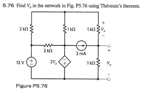 Solved Please, find Vo using Thevenin's theorem Find \( | Chegg.com