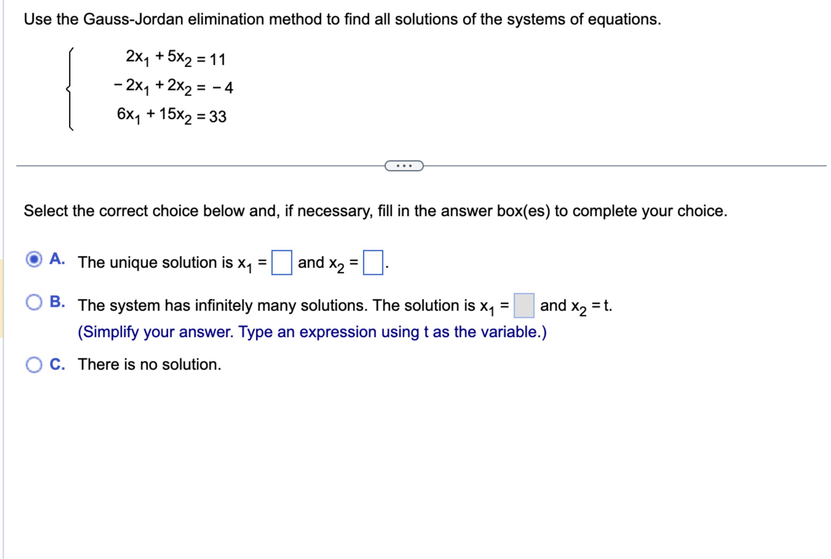 Solved Use the Gauss-Jordan elimination method to find all | Chegg.com