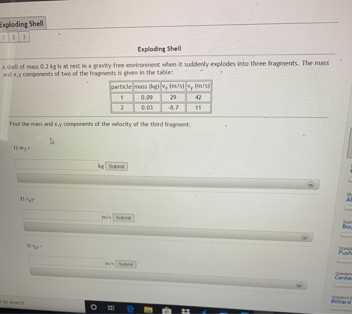 Solved Exploding Shell 1 2 3 Exploding Shell A shell of mass | Chegg.com