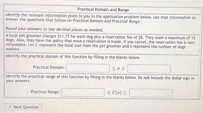 Solved Practical Domain and Range Identify the relevant | Chegg.com