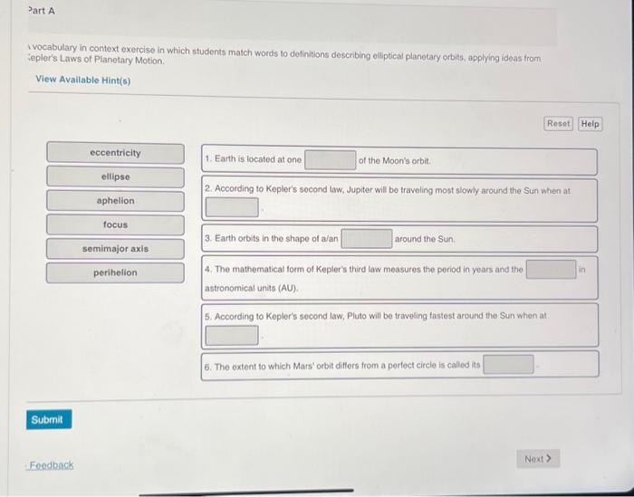 Solved Part A vocabulary in context exercise in which | Chegg.com