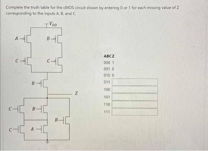 Solved Complete the truth table for the CMOS circuit shown | Chegg.com