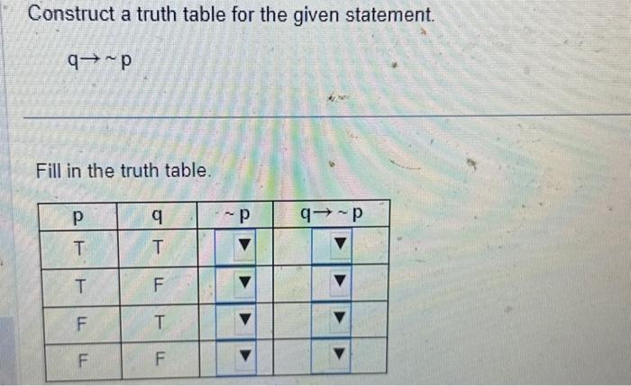Solved Construct a truth table for the given statement. q→∼p | Chegg.com