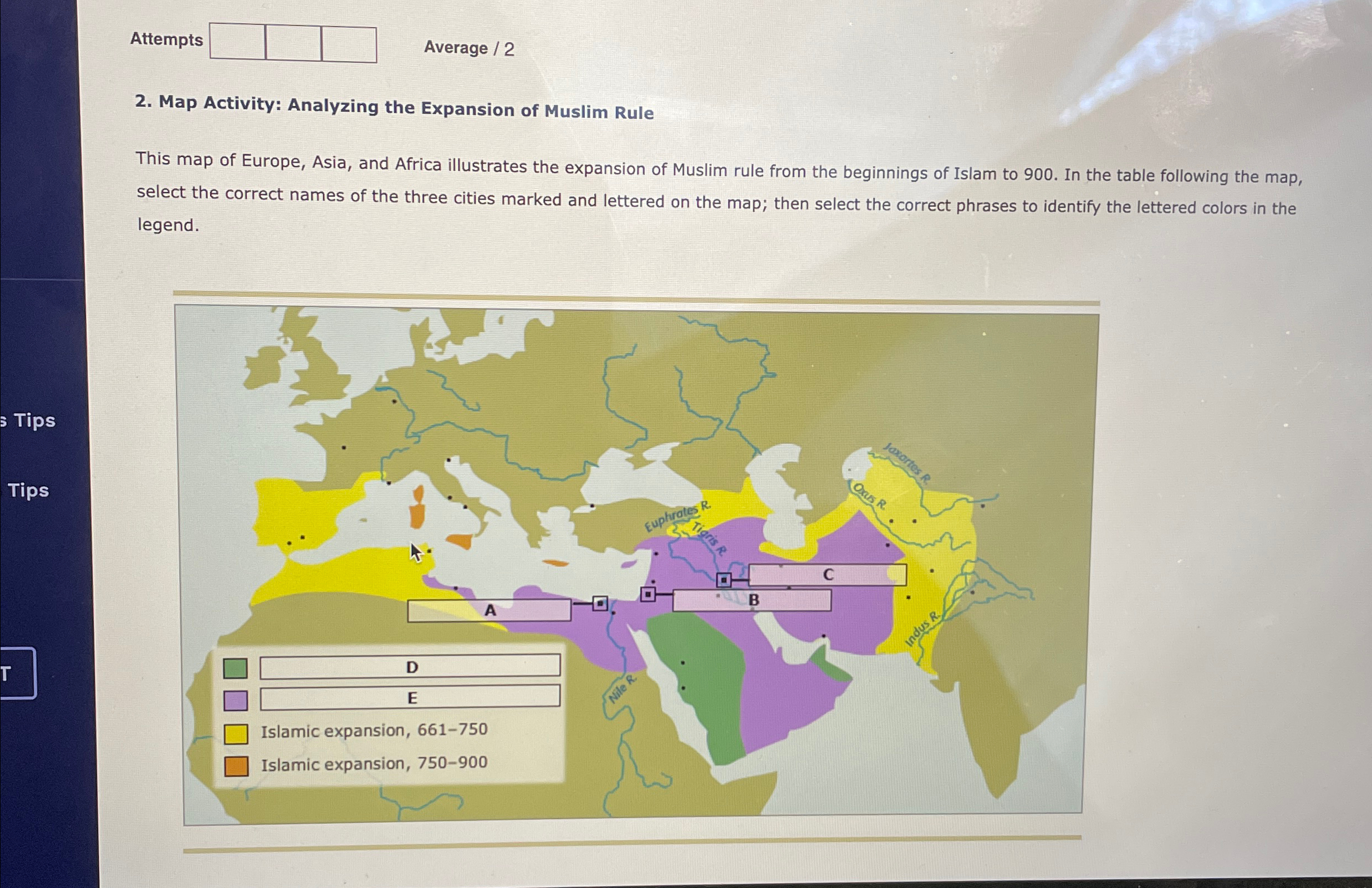 Solved 2. ﻿Map Activity: Analyzing the Expansion of Muslim | Chegg.com