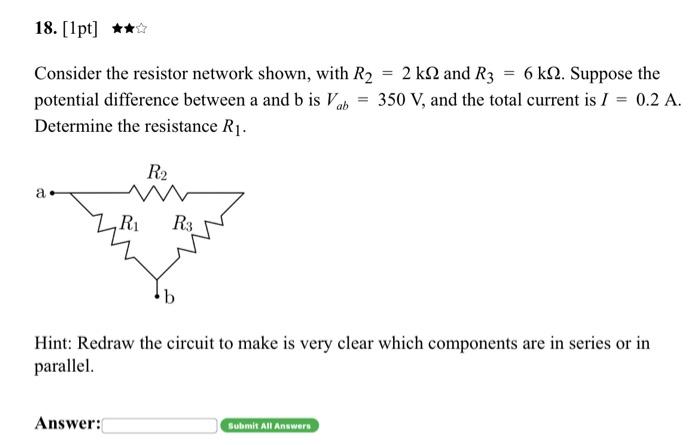 Solved Consider the resistor network shown, with R2=2kΩ and | Chegg.com