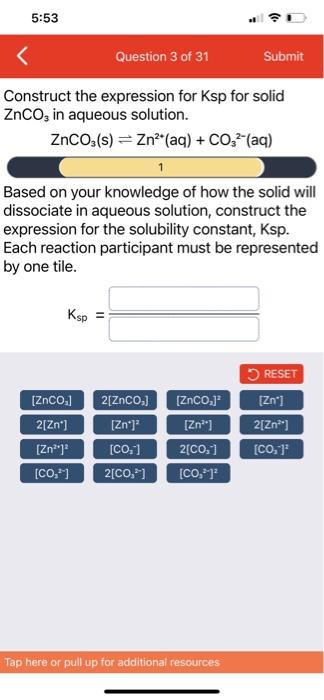 Solved Construct the expression for Ksp for solid ZnCO3 in | Chegg.com