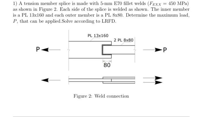 Solved 1) A tension member splice is made with 5-mm E70 | Chegg.com