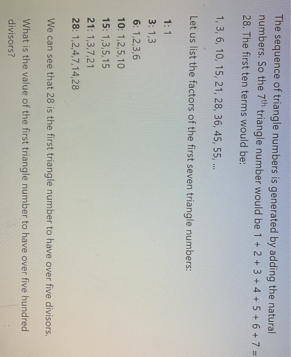 Solved The sequence of triangle numbers is generated by | Chegg.com