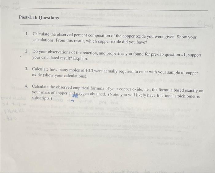 Solved please complete the table and answer the post lab lab | Chegg.com