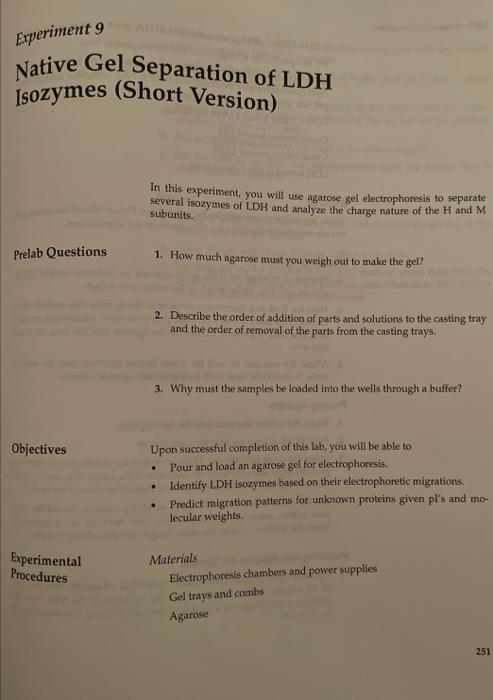 Experiment 9 Native Gel Separation of LDH Isozymes | Chegg.com