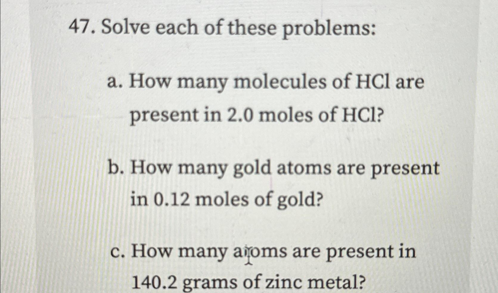 Solved Solve each of these problems:a. ﻿How many molecules | Chegg.com