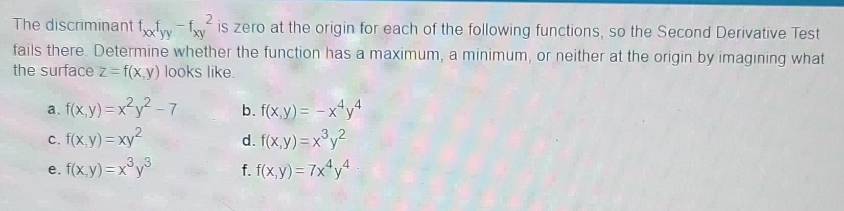 Solved The discriminant fxxfyy−fxy2 is zero at the origin | Chegg.com