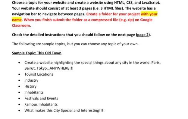 Solved Choose a topic for your website and create a website | Chegg.com