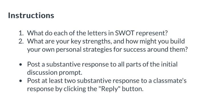 Solved Instructions 1. What do each of the letters in SWOT | Chegg.com