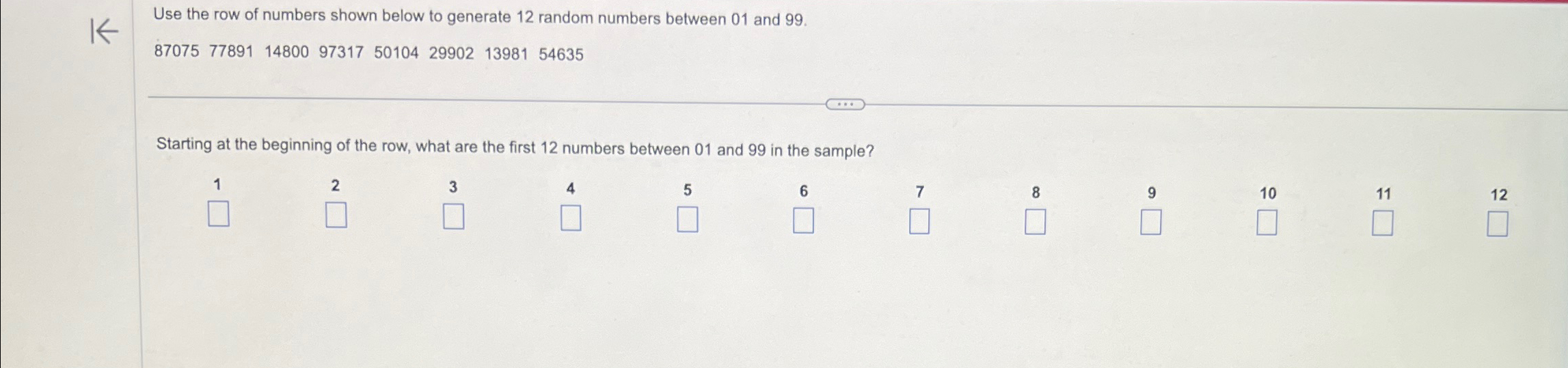 Solved Use the row of numbers shown below to generate 12 | Chegg.com