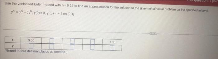 Solved Use the vectorized Euler method with h=0.25 to find | Chegg.com