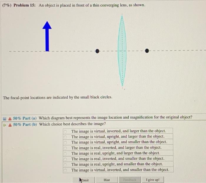 Solved 7% ) Problem 15: An object is placed in front of a | Chegg.com
