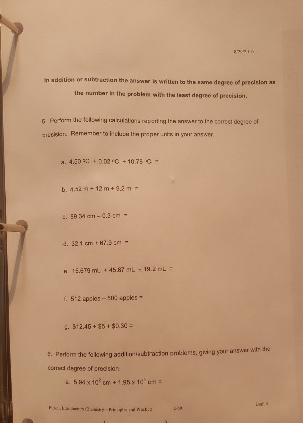 Solved 8/29/2016 In addition or subtraction the answer is | Chegg.com