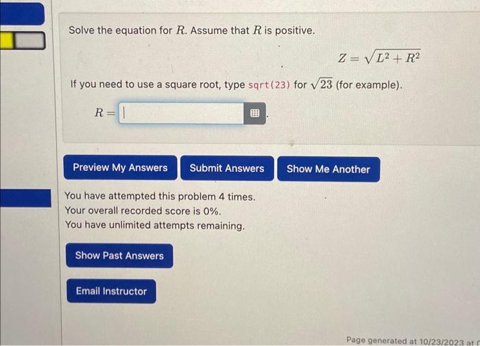 Solve the equation for R. Assume that R is positive. | Chegg.com