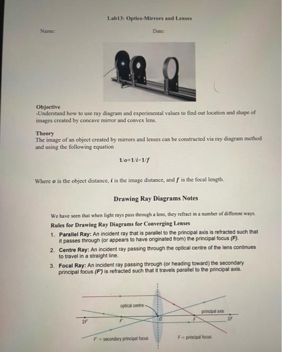 Solved Lab13: Optics Mirrors and Lenses Name Date: Objective | Chegg.com