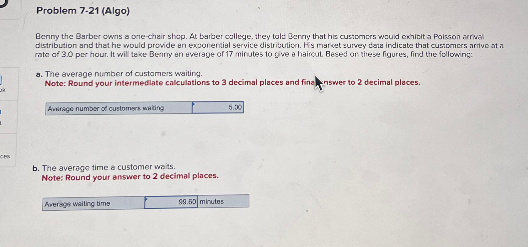 Solved Problem 7-21 (Algo)Benny the Barber owns a one-chair | Chegg.com