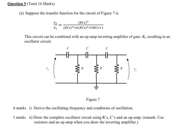 Solved (a) Suppose the transfer function for the circuit of | Chegg.com
