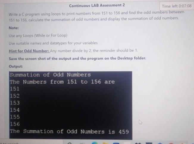 Solved Continuous LAB Assessment 2 Time left 0:07:08 Write a | Chegg.com