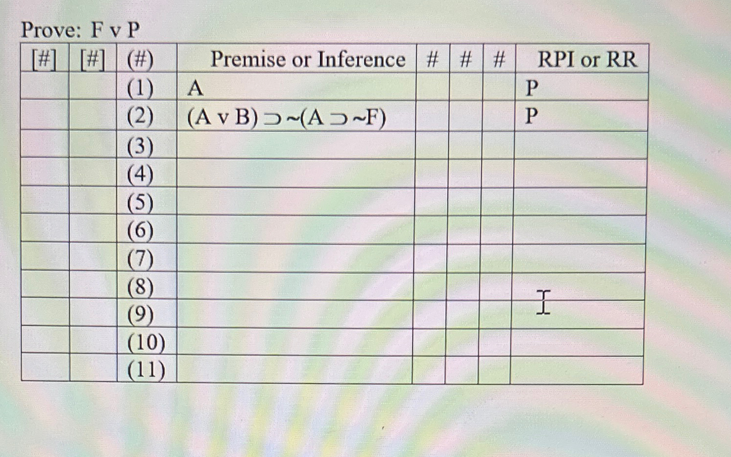 Prove: F v P\table[[#,#,(#),Premise or | Chegg.com