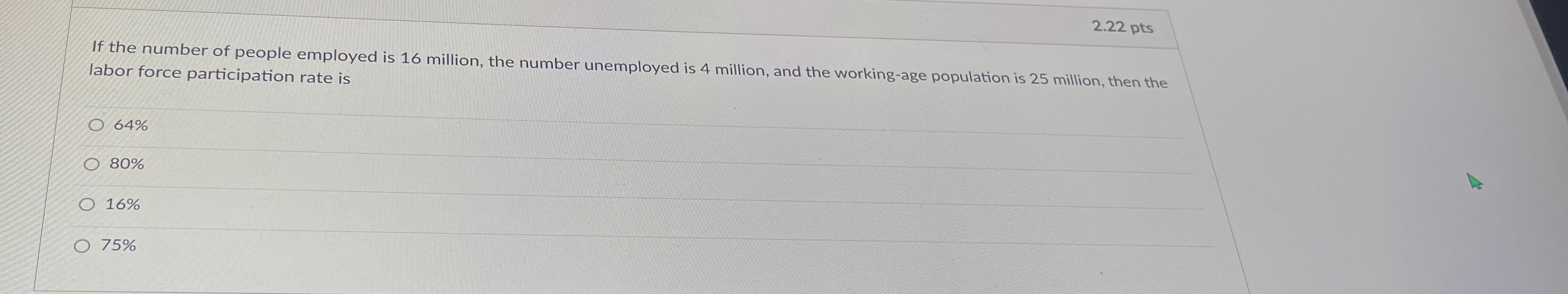 Solved 2.22 ﻿ptsIf the number of people employed is 16 | Chegg.com
