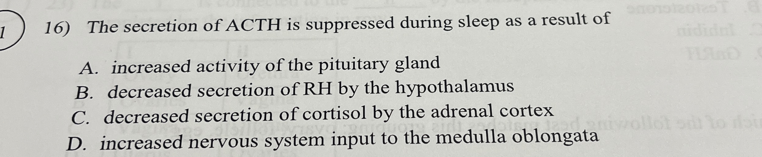Solved The secretion of ACTH is suppressed during sleep as a | Chegg.com