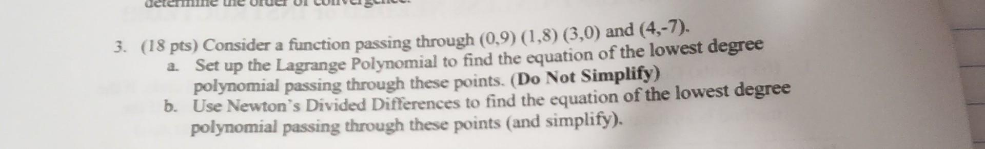 Solved 3. (18 pts) Consider a function passing through | Chegg.com