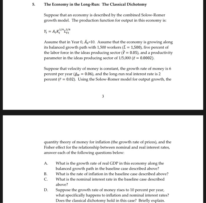 Solved The Economy in the Long-Run: The Classical Dichotomy | Chegg.com
