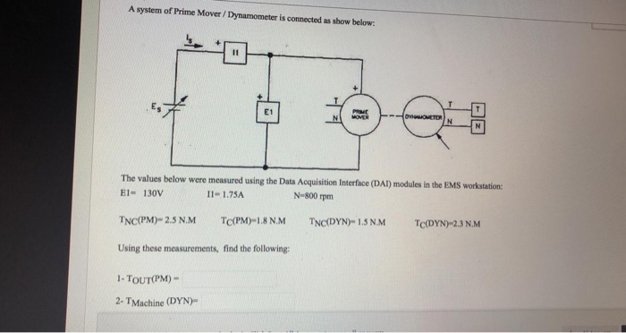 A system of Prime Mover / Dynamometer is connected as | Chegg.com
