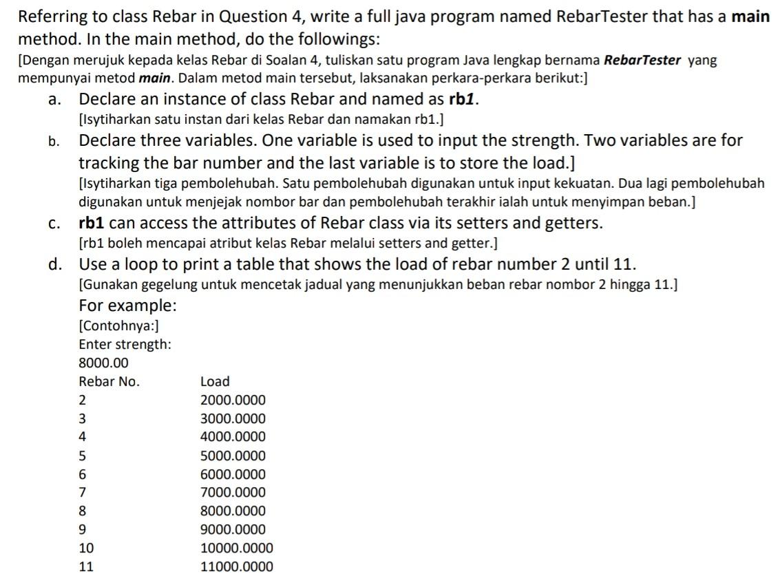 Solved Referring to class Rebar in Question 4, write a full | Chegg.com