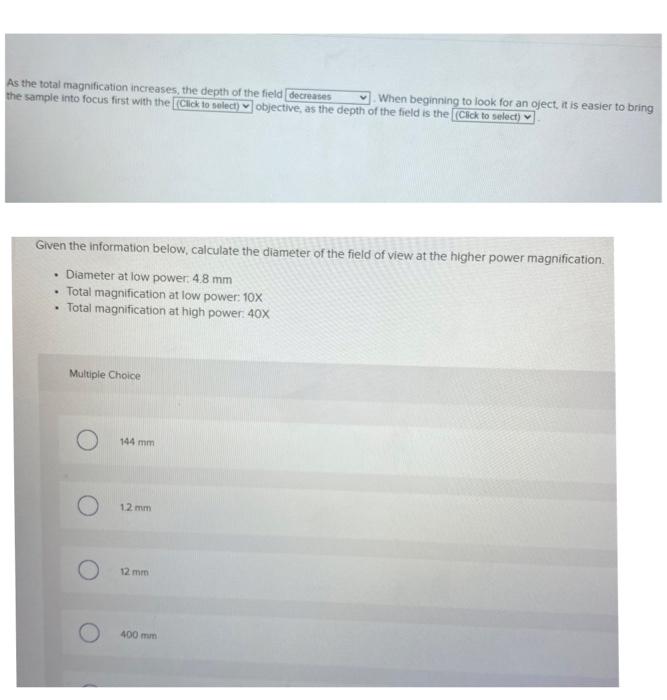 Solved s the total magnification increases, the death of the | Chegg.com
