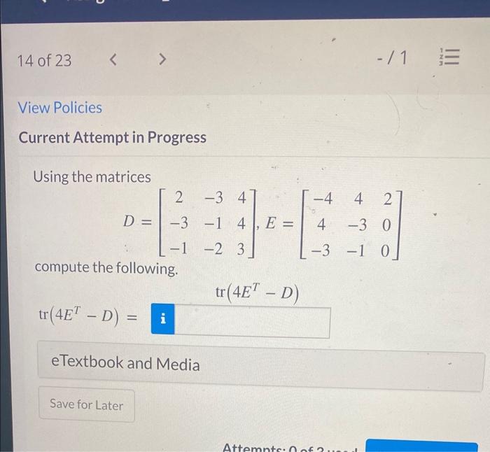 Solved Using the matrices | Chegg.com