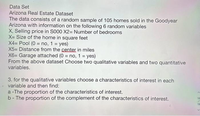 Solved Arizona Real Estate Dataset The data consists of a | Chegg.com